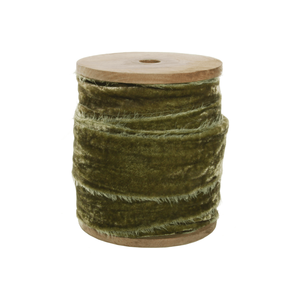 Green Frayed Velvet Ribbon | By-the-Yard | Living Beautifully